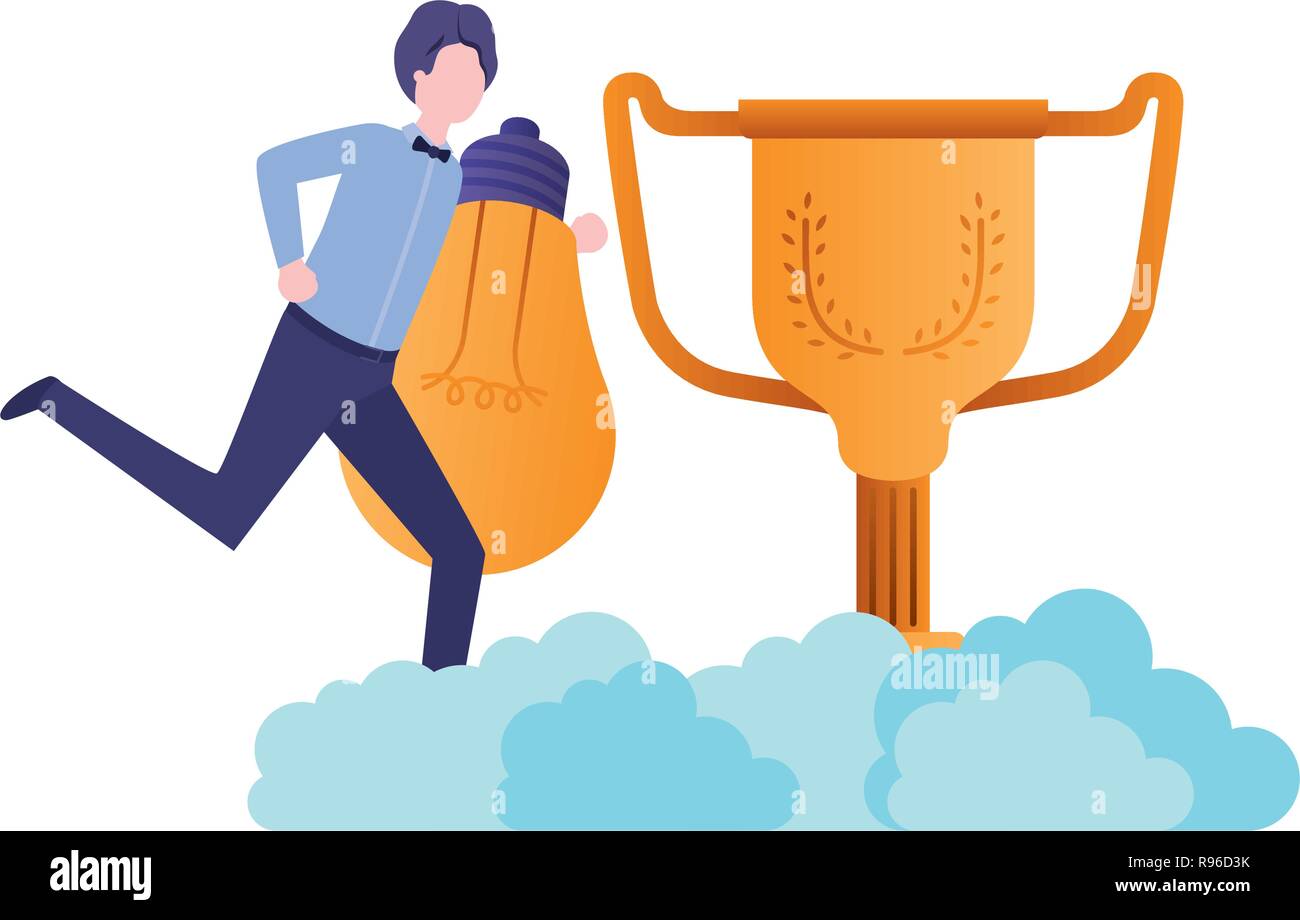 businessman in the clouds with trophy avatar character Stock Vector ...
