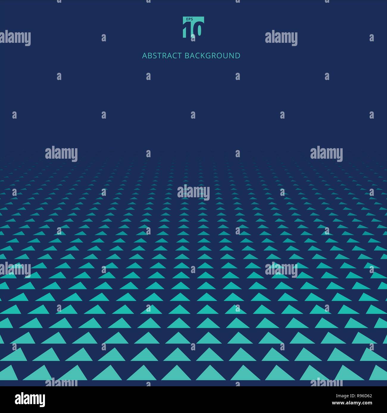 Abstract green geometric triangles pattern halftone perspective on blue ...