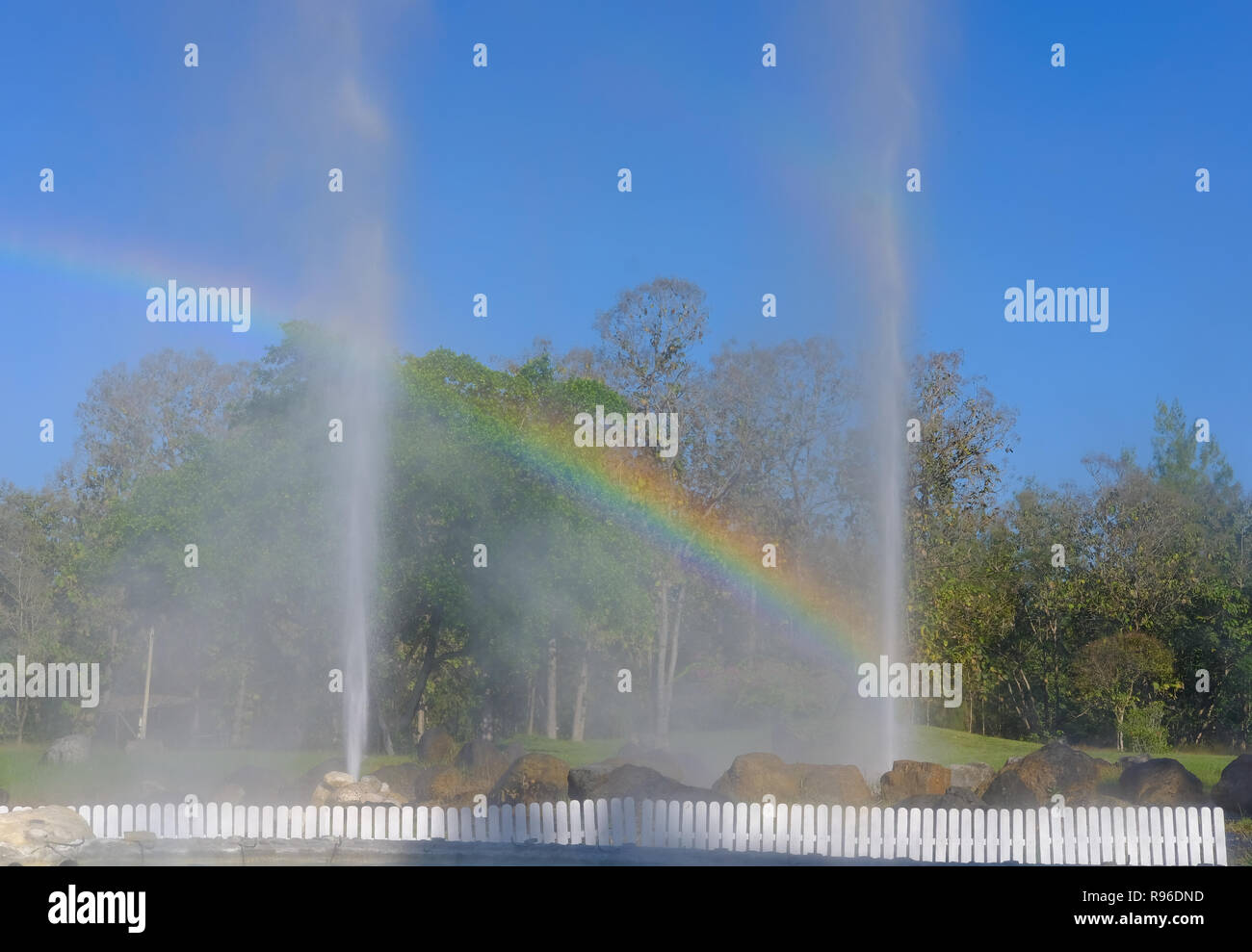 geyser eruption. exploding hot spring geothermal water in Sankampang in ...