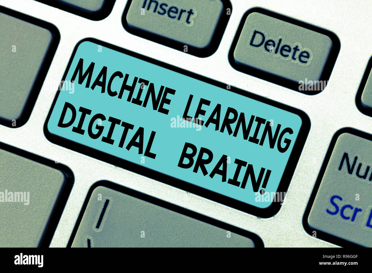 Handwriting text Machine Learning Digital Brain. Concept meaning ...