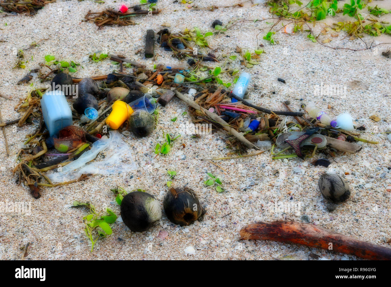 This shocking photo shows the totally plastic littered beach of Hua Hin ...