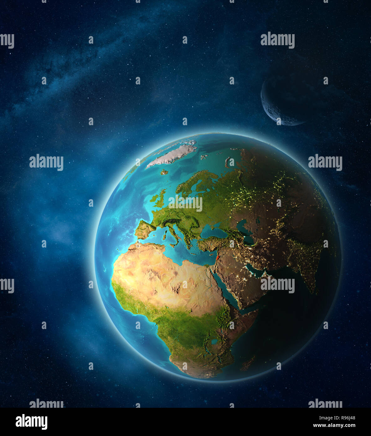 Lebanon from space on planet Earth in space with Moon and Milky Way ...