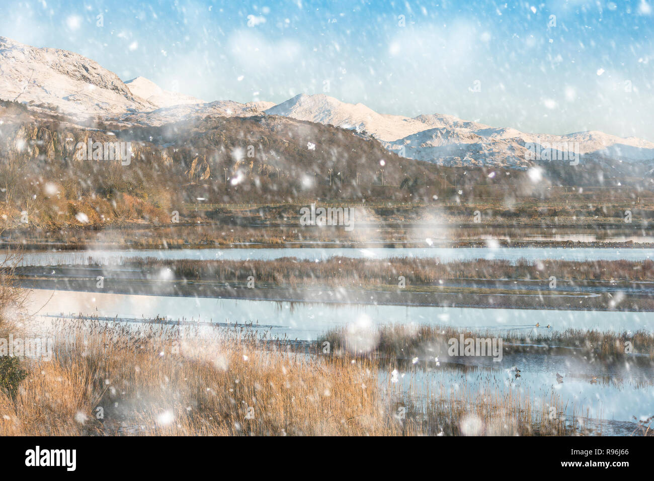 Beautiful Winter landscape image of Mount Snowdon and other peaks in ...