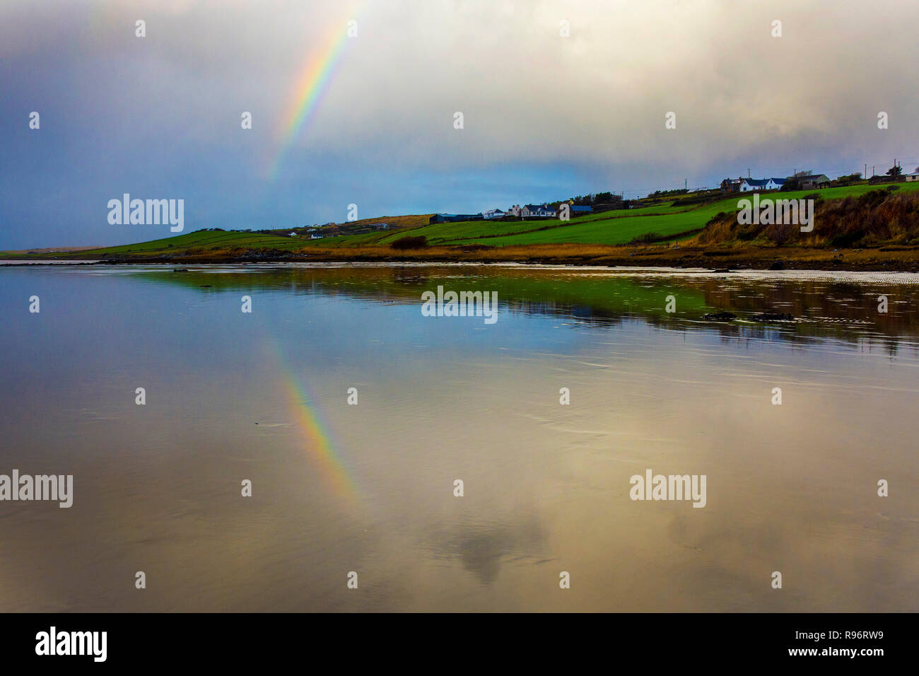 Ardara, County Donegal, Ireland. 20th December 2018. A rainbow briefly ...