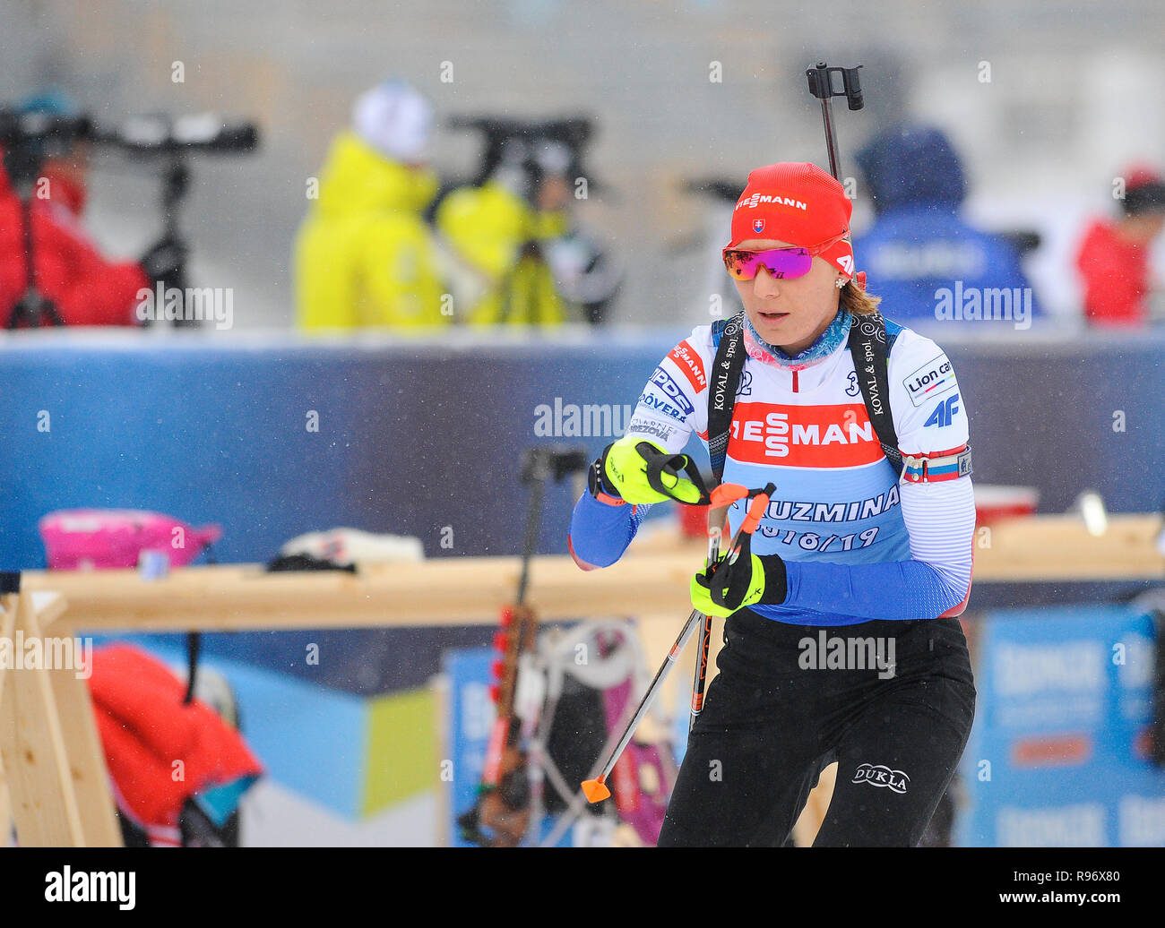 Slovakia's Anastasiya Kuzmina at the shooting range during a biathlon ...