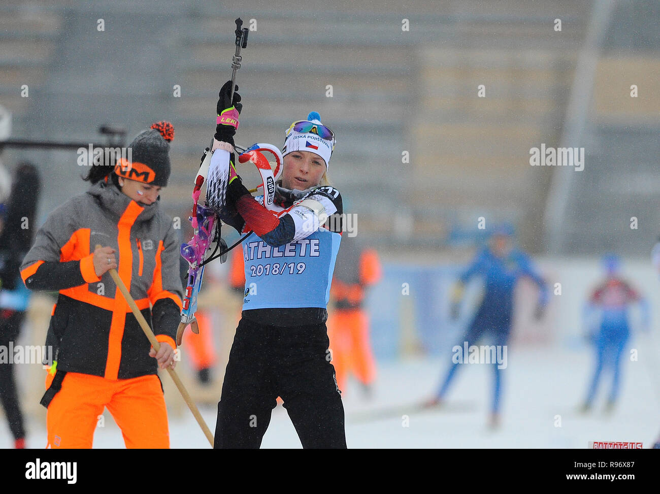 Czech's Marketa Davidova at the shooting range during a biathlon ...