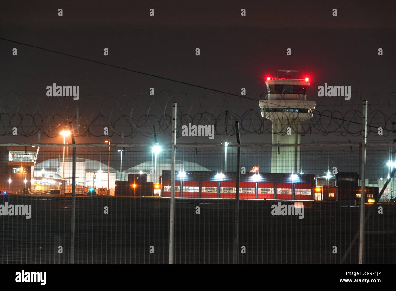 London Gatwick, UK. 20th December, 2018. Gatwick Airport control tower ...