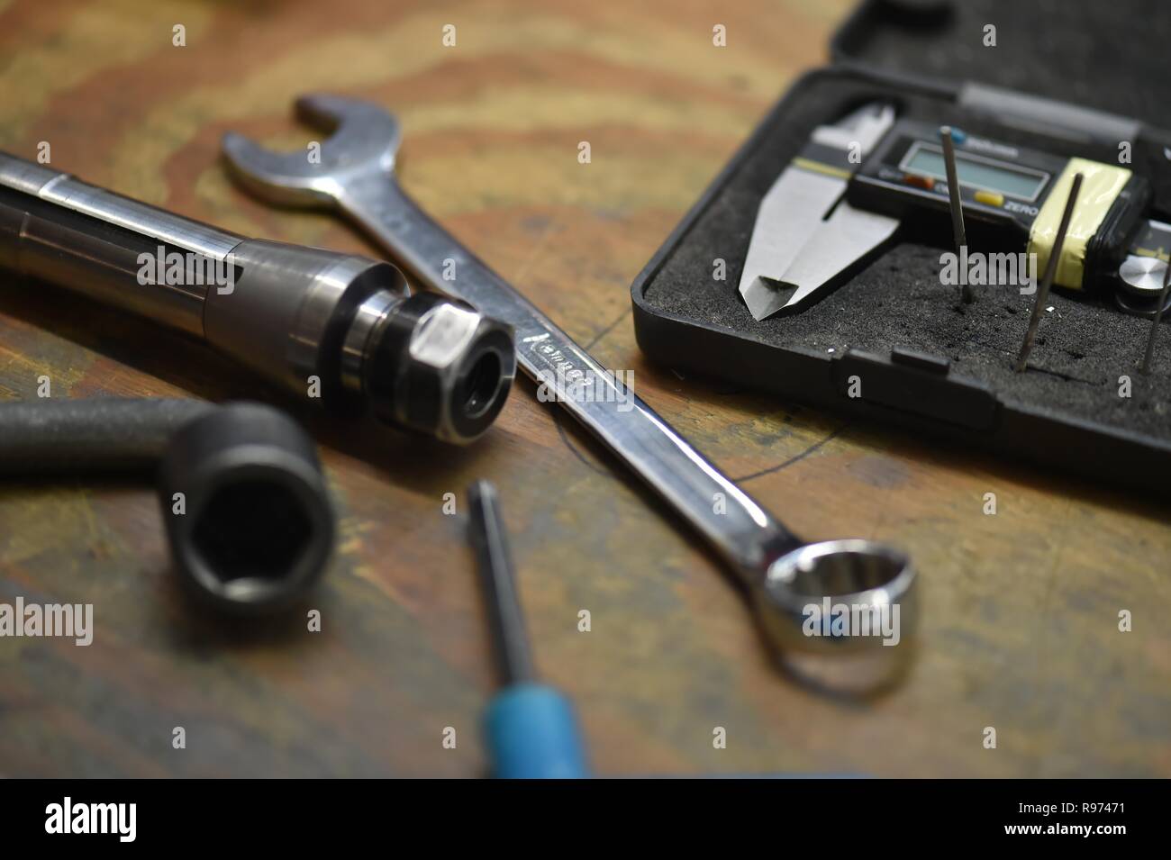 Heavy duty tools in workshop environment Stock Photo - Alamy