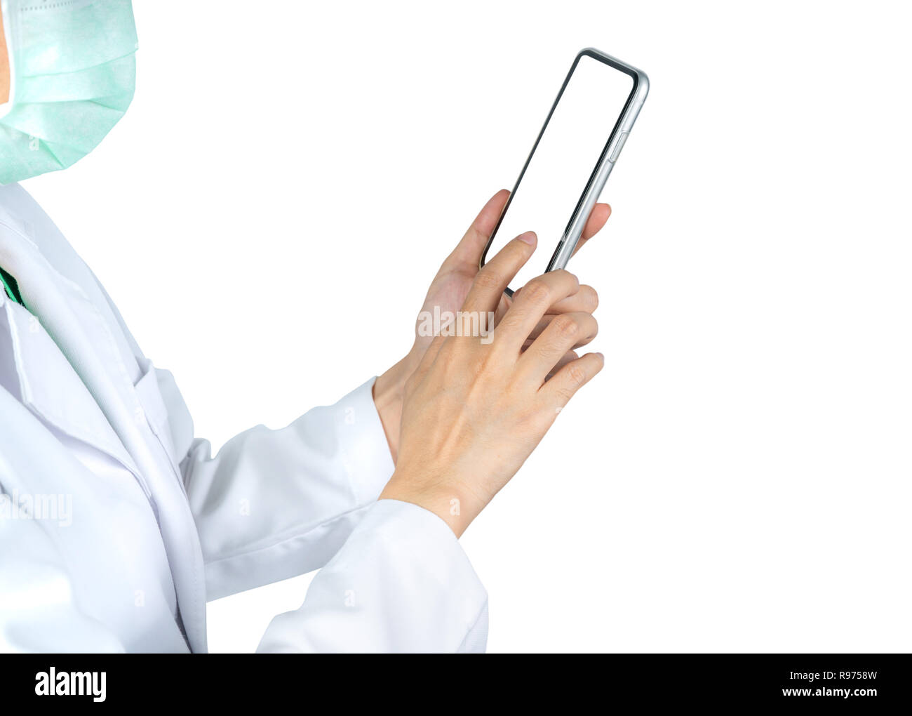 Doctor showing mobile screen in hand hi-res stock photography and ...
