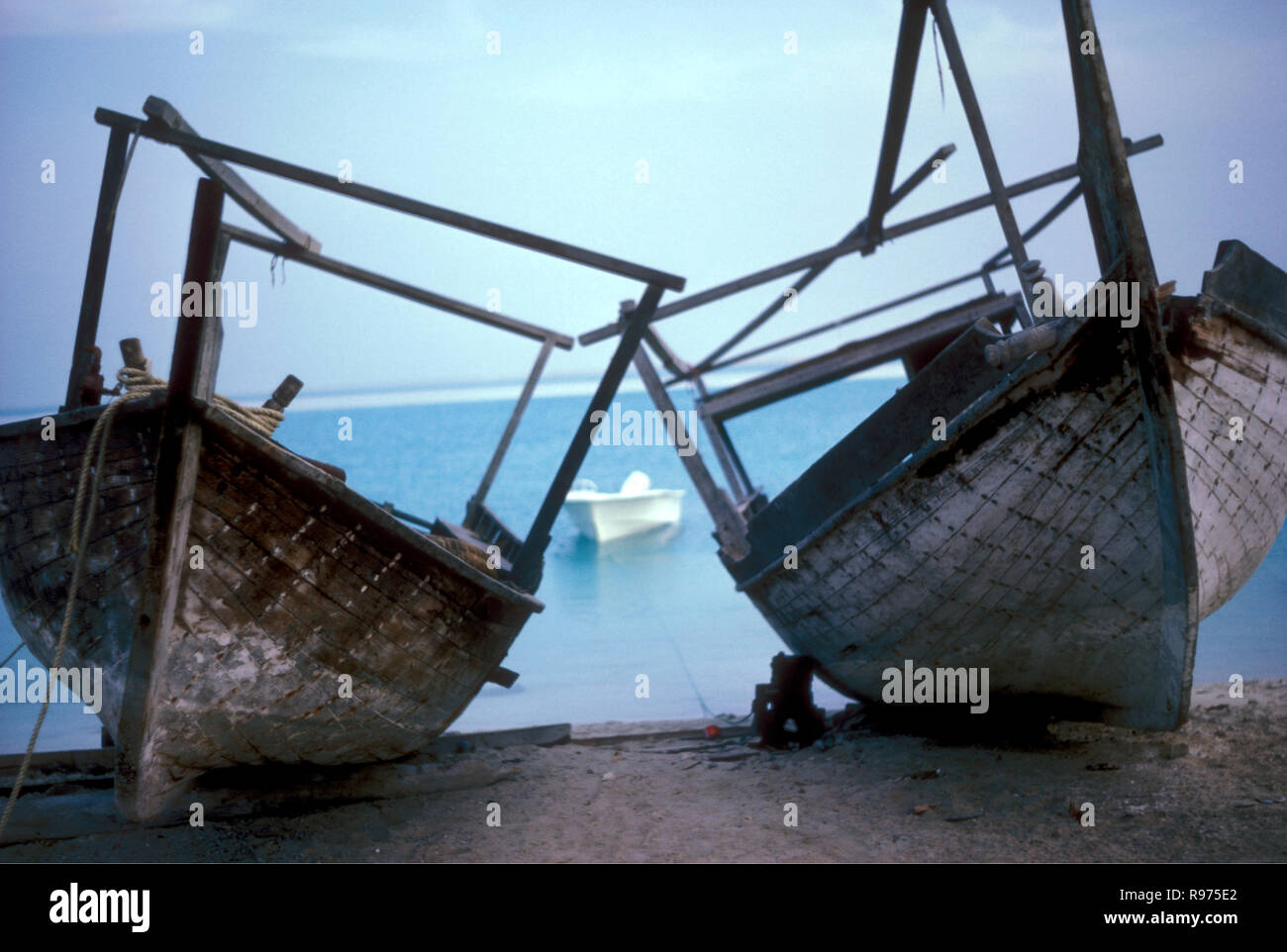 Old wooden fishing boats in Kuwait, 1975 Stock Photo - Alamy