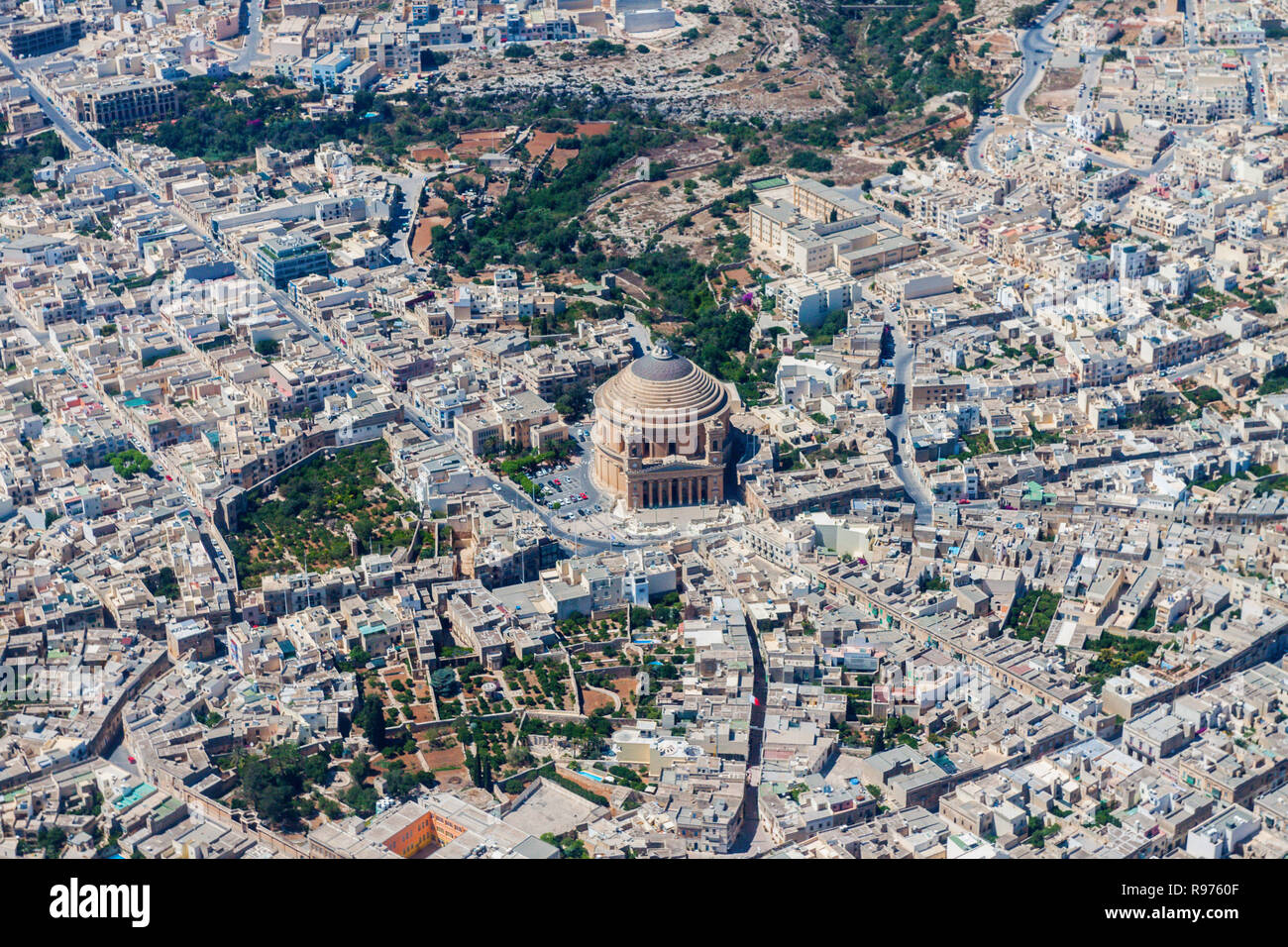 Famous Mosta Dome (Rotunda of Mosta, The Basilica of the Assumption of Our Lady Mary) aerial ...