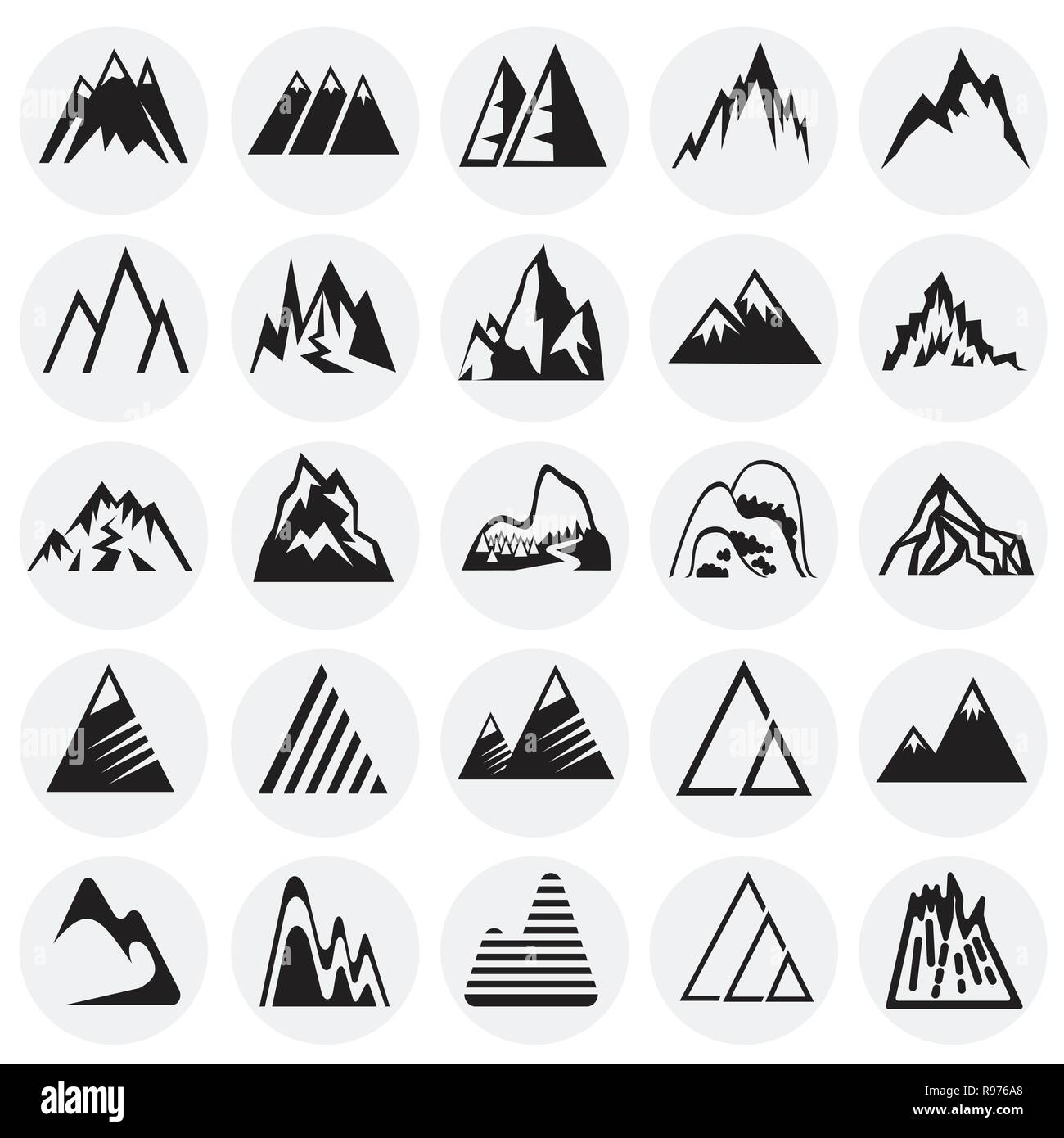 Mountain icons set on circles background for graphic and web design ...