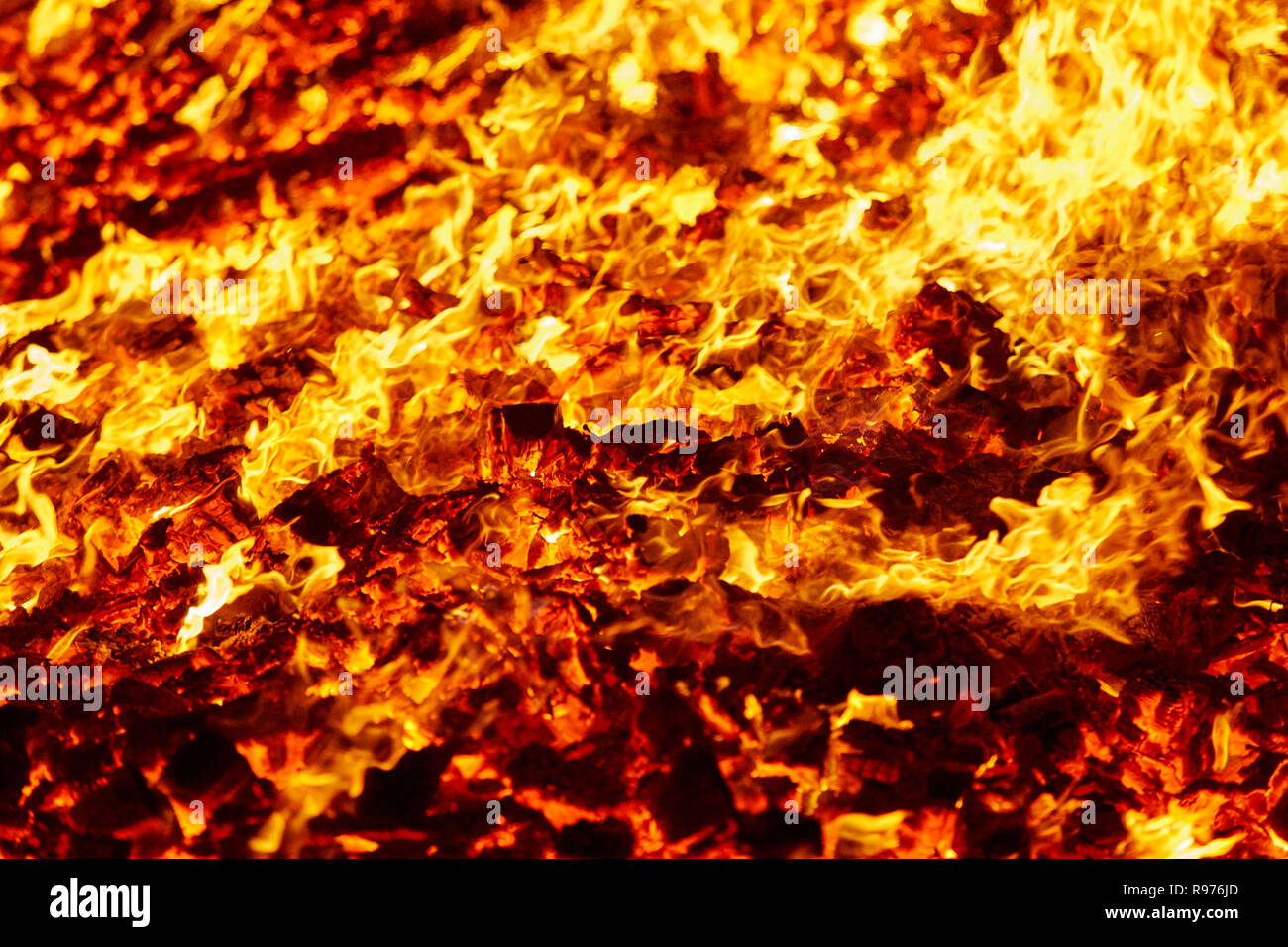 Fire. Volcano incandescent material. Hot charcoal bonfire. Carbon ...