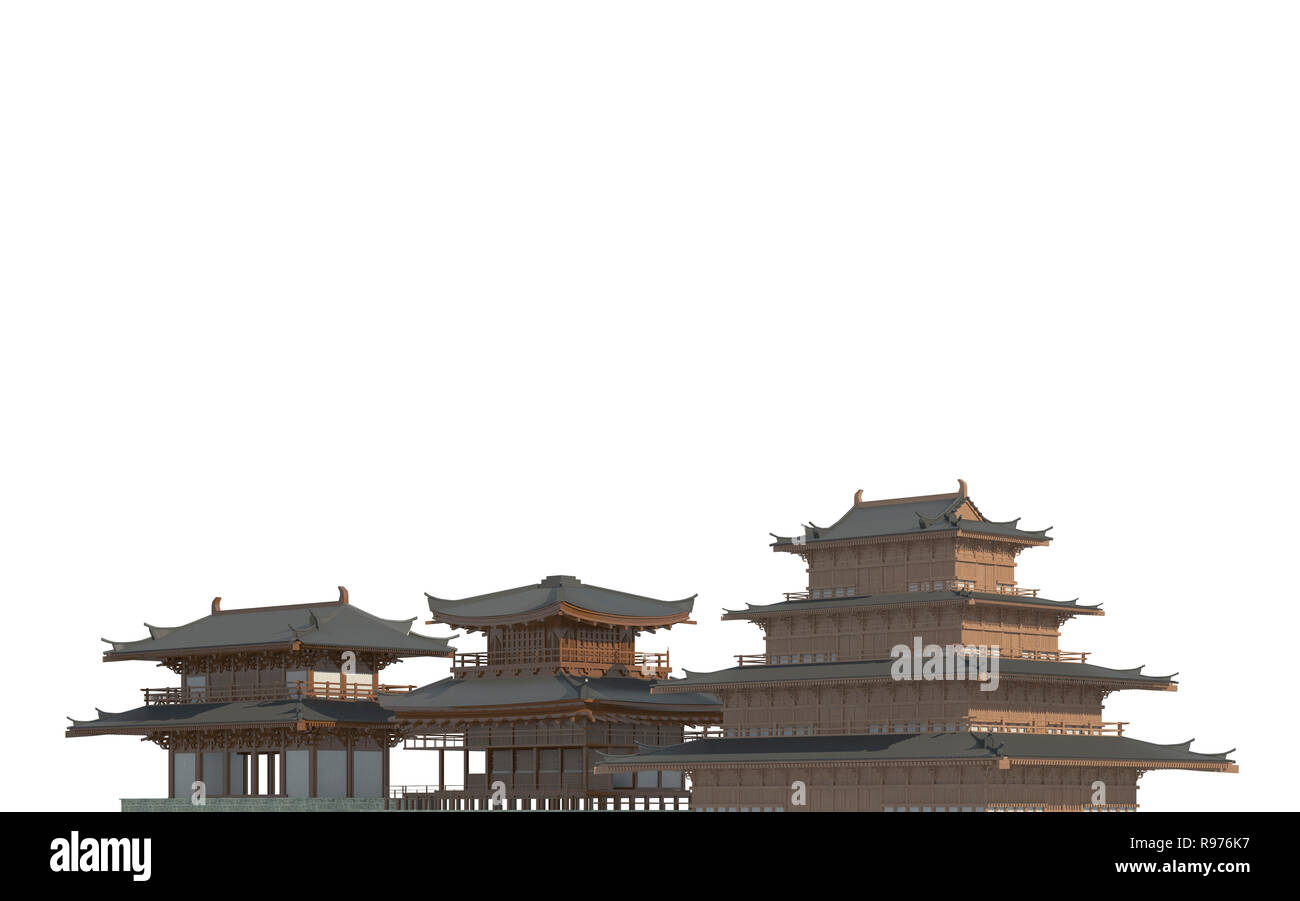 3D illustration old japanese buildings in traditional style isolated on ...