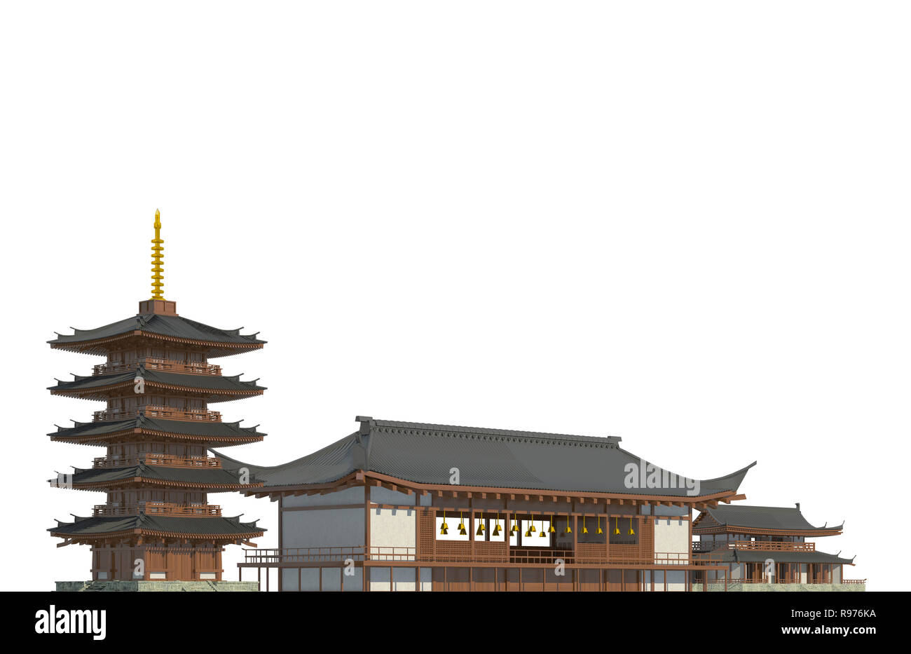 3D illustration old japanese buildings in traditional style isolated on ...