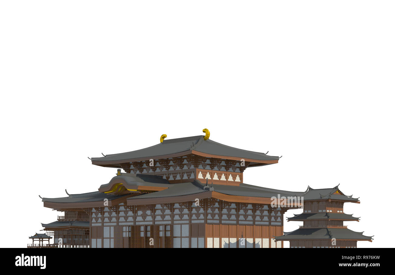 3D illustration old japanese buildings in traditional style isolated on ...