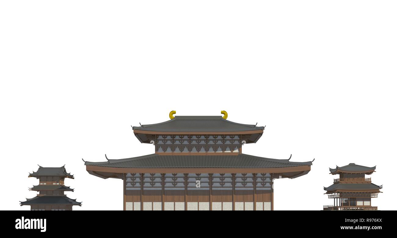 3D illustration old japanese buildings in traditional style isolated on ...