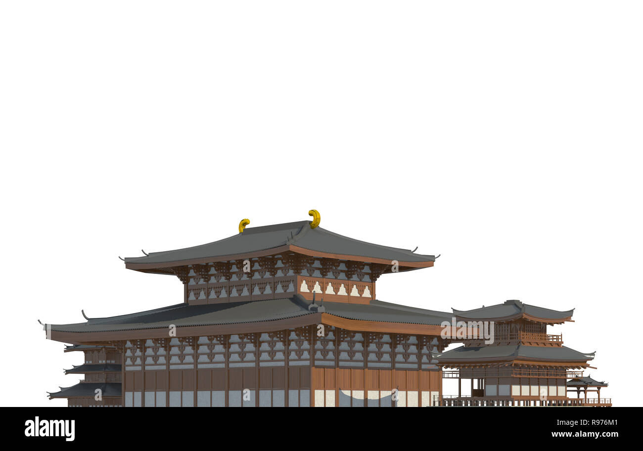 3D illustration old japanese buildings in traditional style isolated on ...