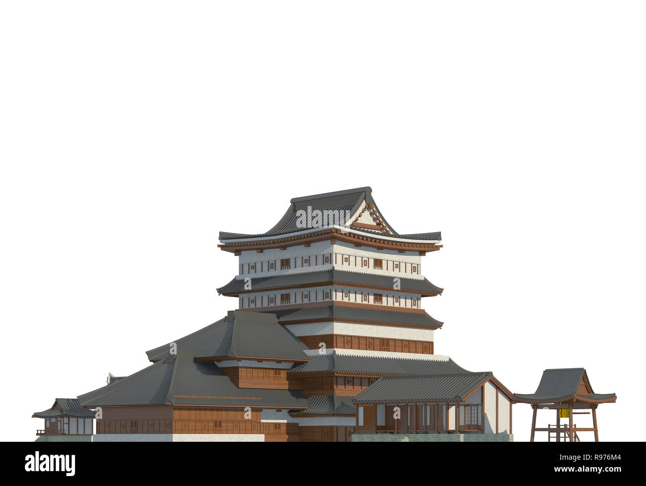 3D illustration old japanese buildings in traditional style isolated on ...