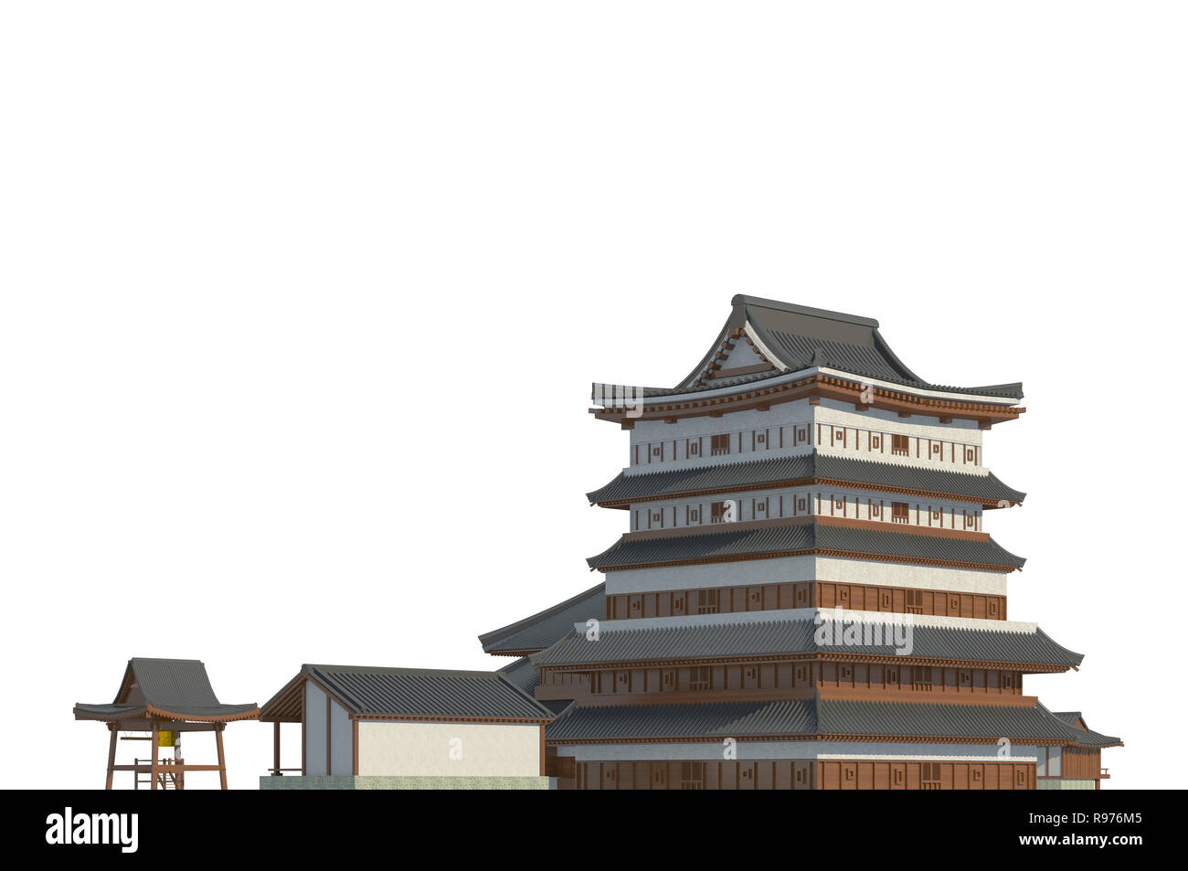 3D illustration old japanese buildings in traditional style isolated on ...