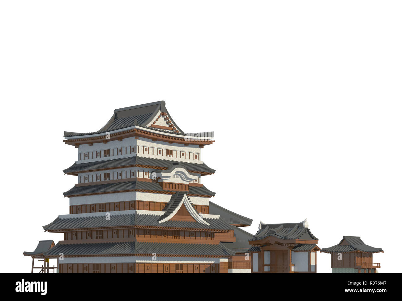 3D illustration old japanese buildings in traditional style isolated on ...