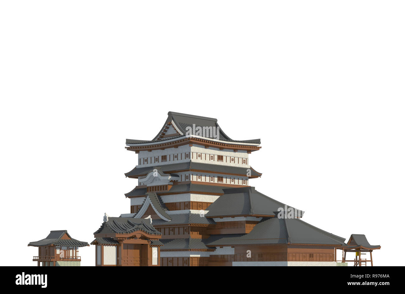 3D illustration old japanese buildings in traditional style isolated on ...