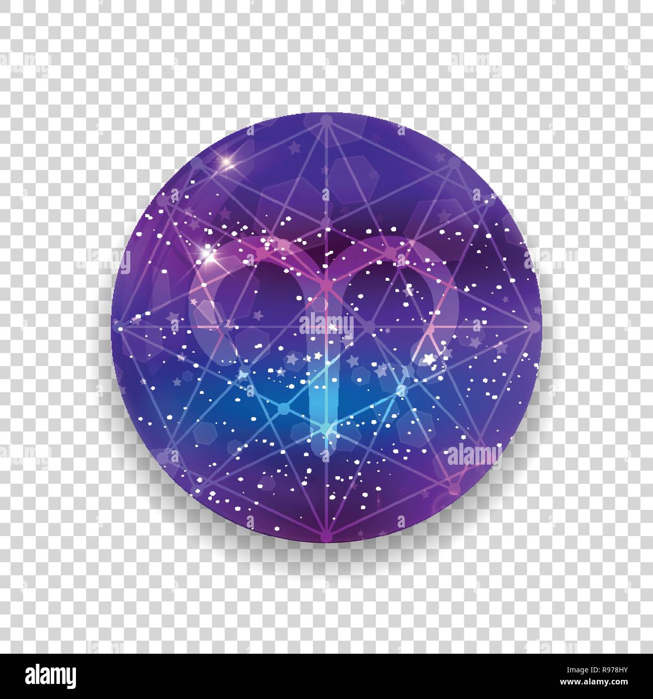 Aries Zodiac sign and constellation on a cosmic purple sky with glowing ...