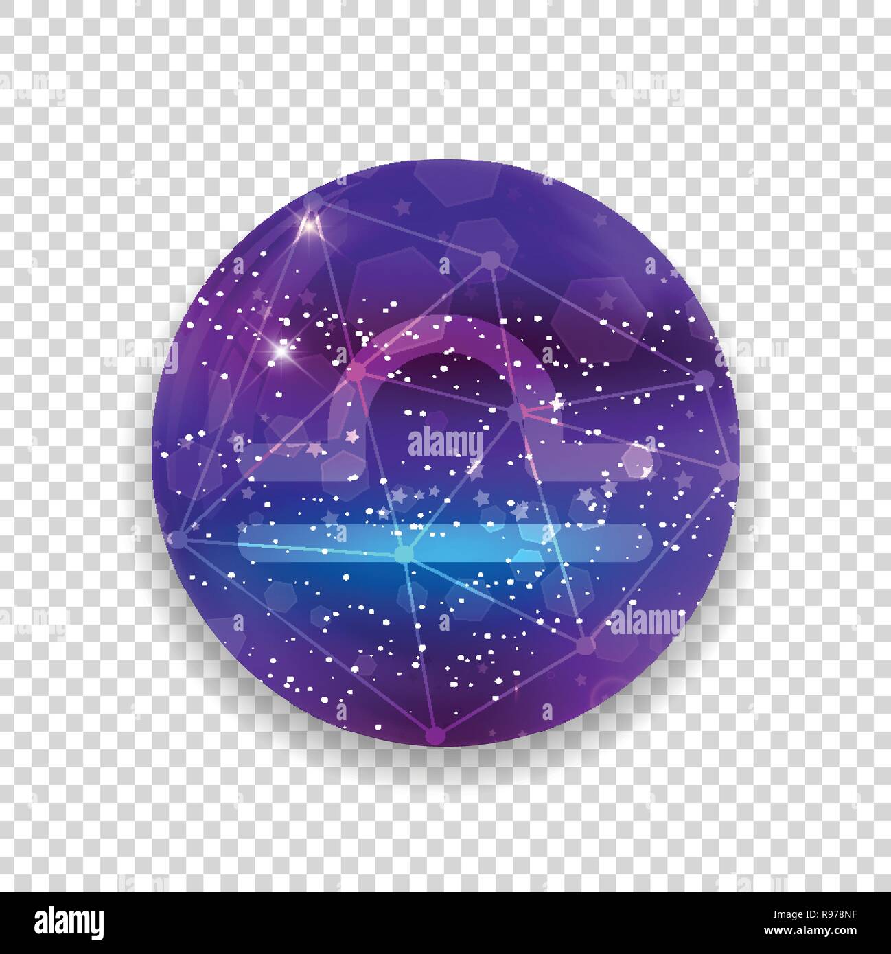 Libra Zodiac sign and constellation on a cosmic purple sky with glowing ...