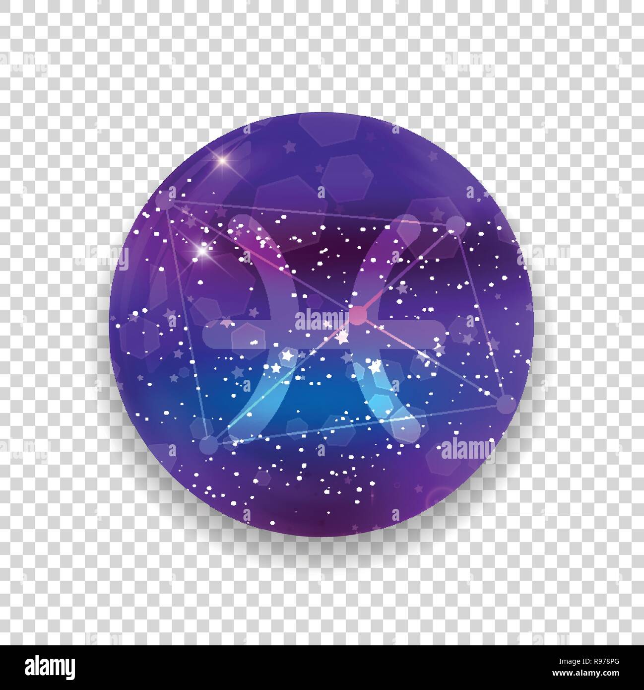 Pisces Zodiac sign and constellation on a cosmic purple sky with ...