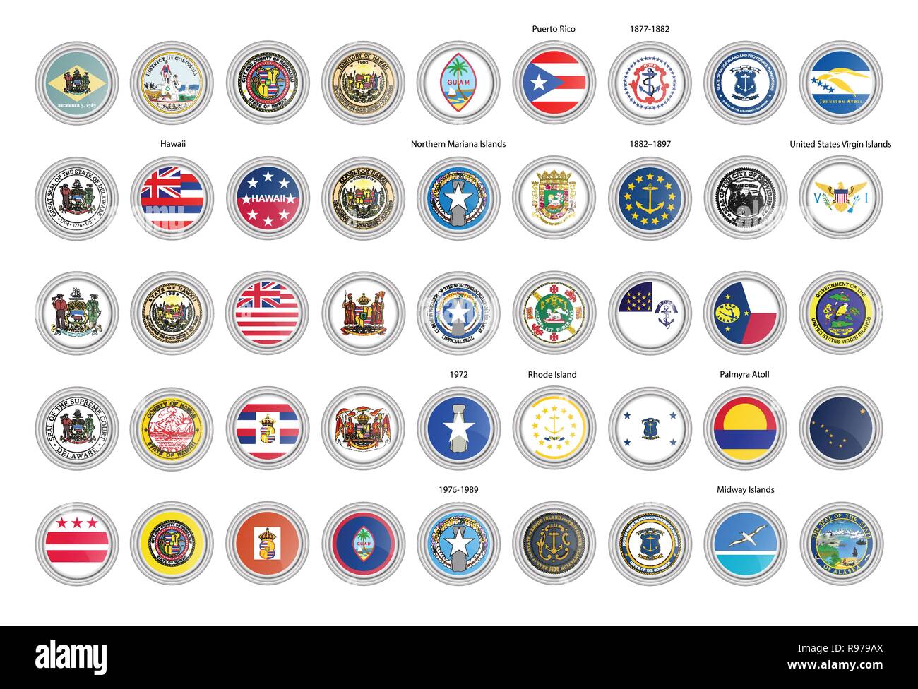 Set of vector icons. Flags and seals of the USA. 3D illustration Stock ...