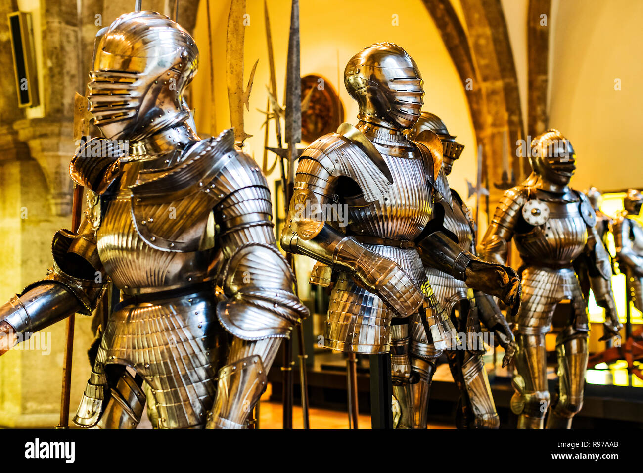 MUNICH, GERMANY - NOVEMBER 27, 2018 : The exposition of medieval armor ...