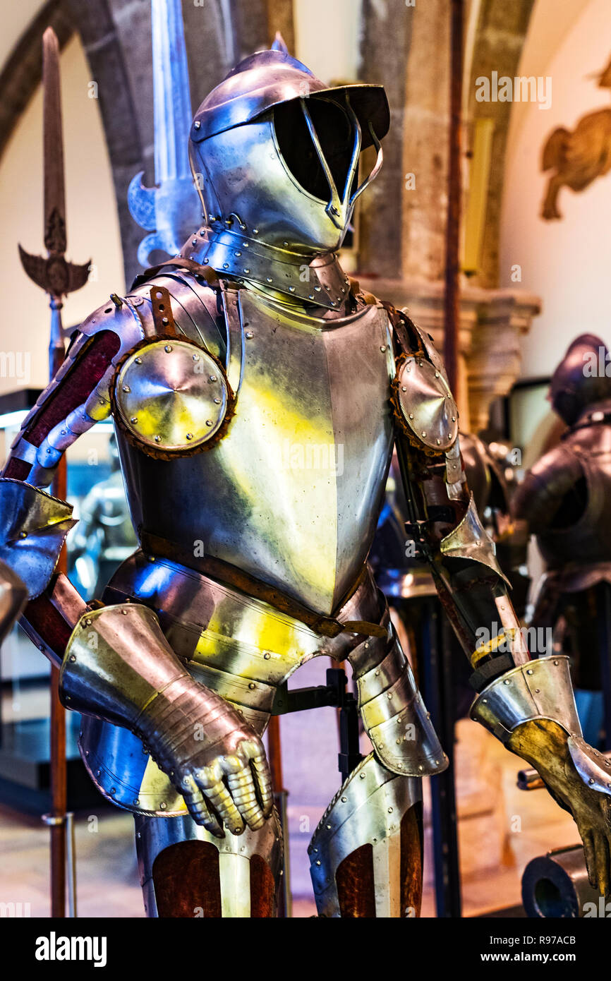 MUNICH, GERMANY - NOVEMBER 27, 2018 : The exposition of medieval armor ...