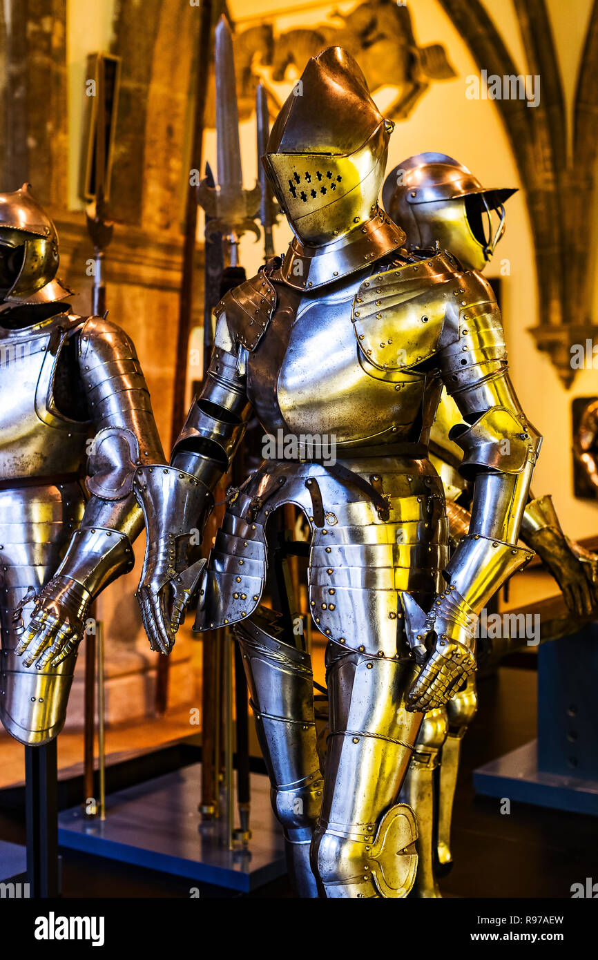 MUNICH, GERMANY - NOVEMBER 27, 2018 : The exposition of medieval armor ...