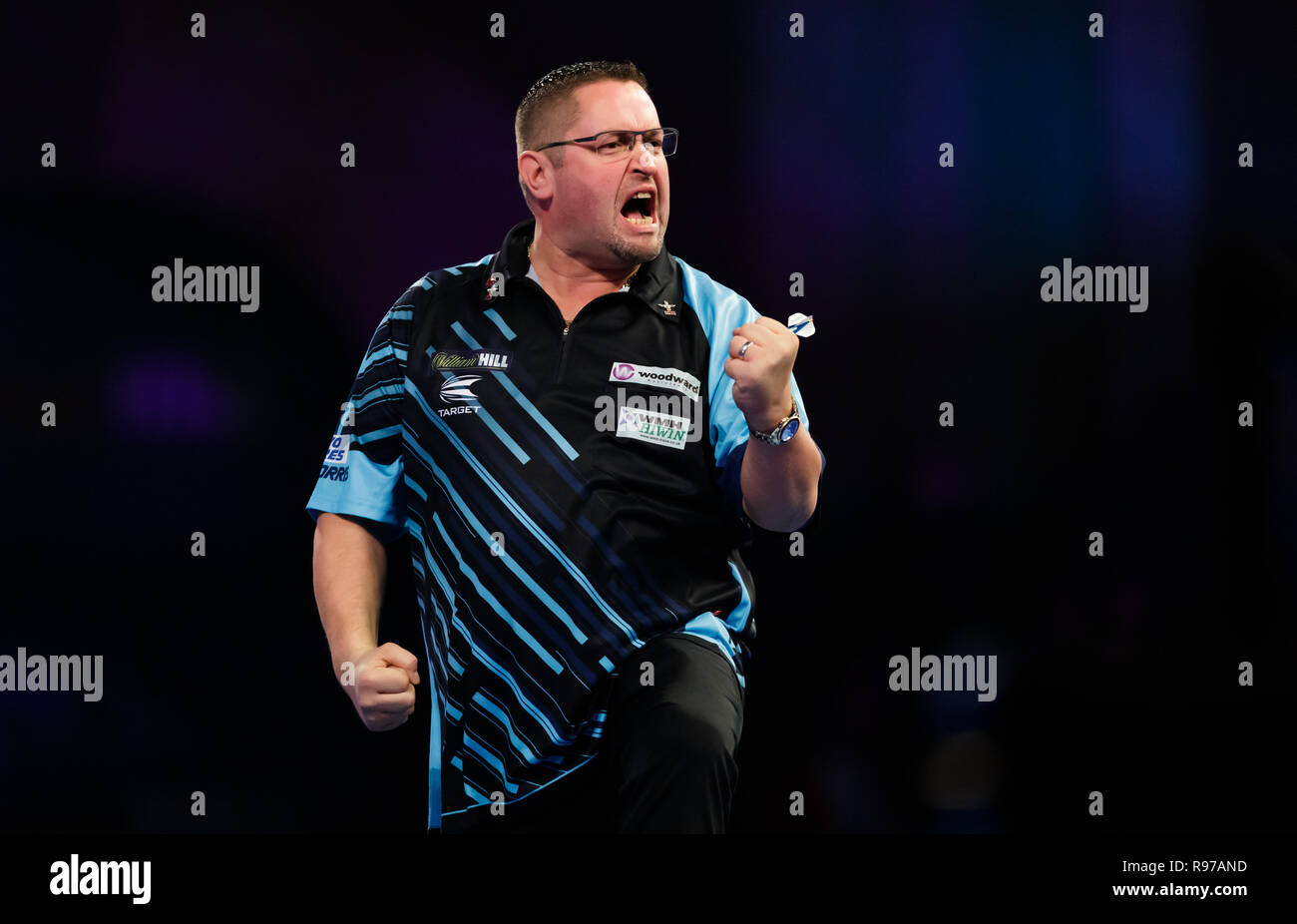 Alan Norris celebrates during his match against Steve Lennon during day ...