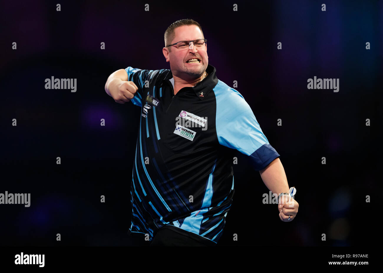 Alan Norris celebrates during his match against Steve Lennon during day ...