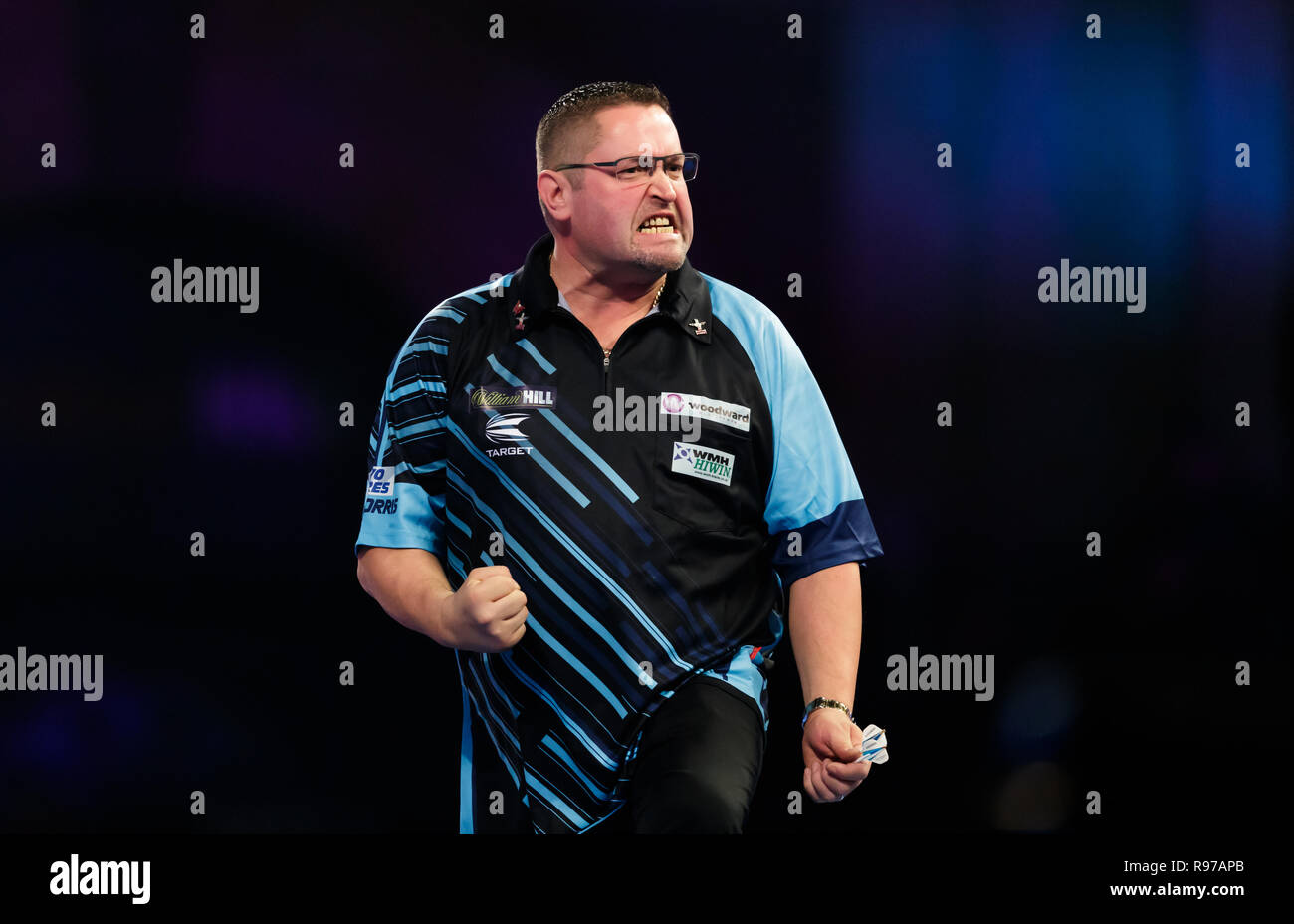 Alan Norris celebrates during his match against Steve Lennon during day ...