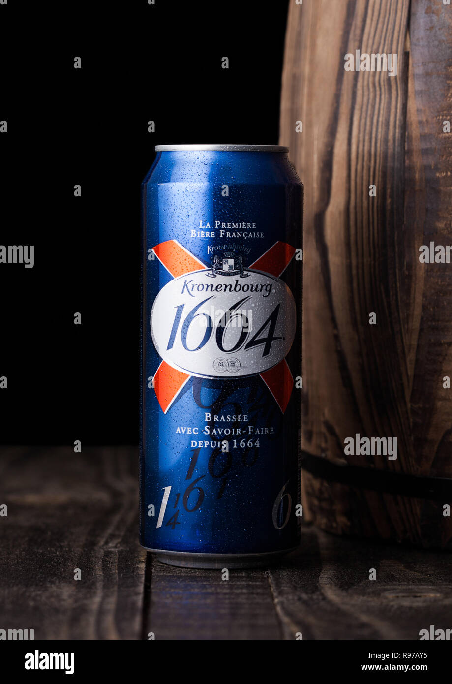 LONDON, UK - AUGUST 10, 2018: Cold aluminium can of Kronenbourg 1661 ...