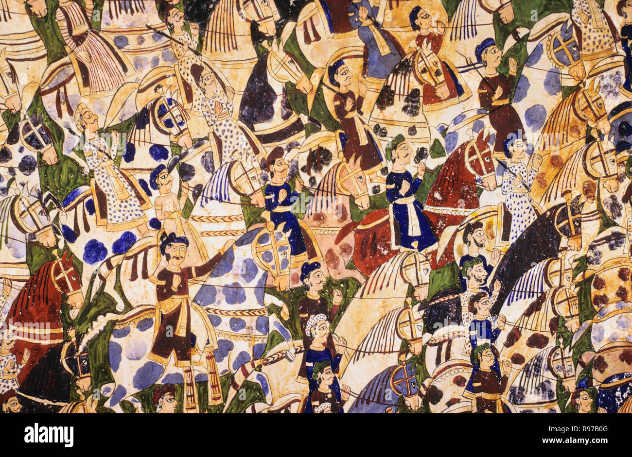 frescoes of an army of Rajput horsemen in Shani temple in Ramgarh ...