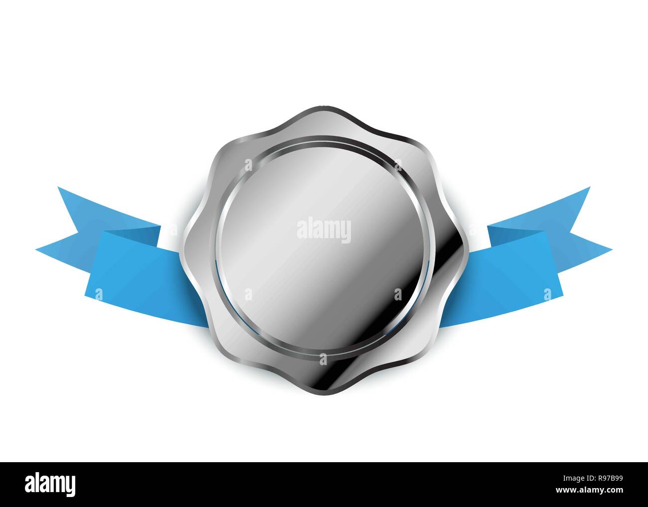 Vintage silver badge, luxury label with blue tape isolated on white ...