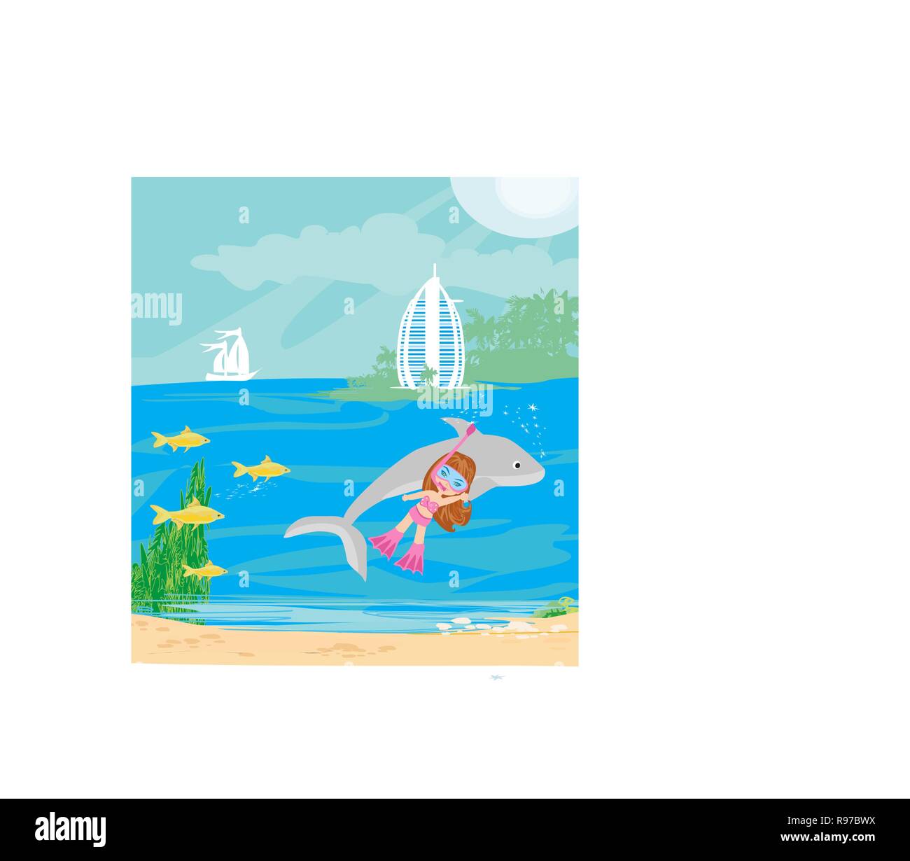 Little girl diving with a dolphin Stock Vector Image & Art - Alamy Little girl diving with a dolphin Stock Vector Image & Art - Alamy