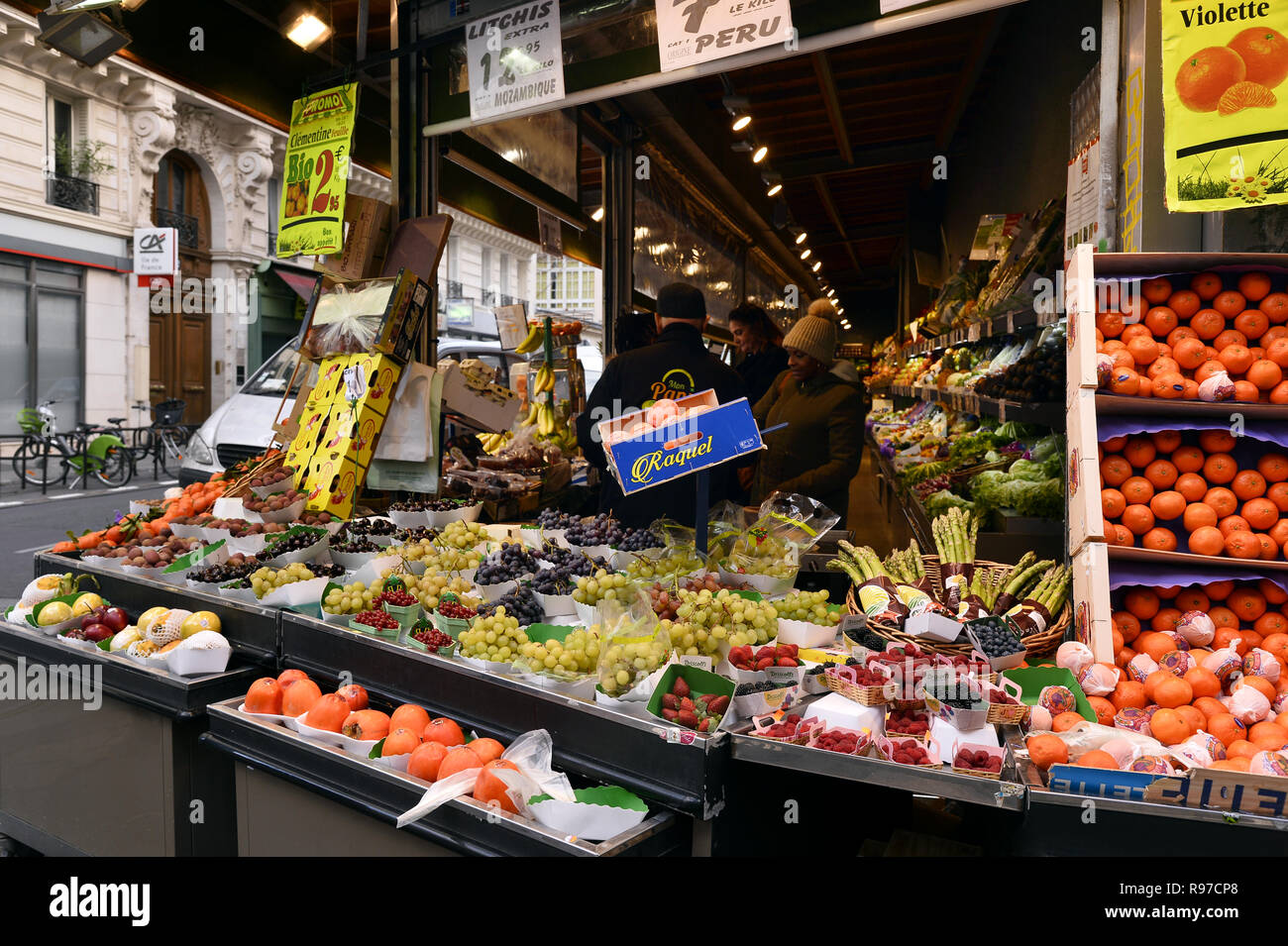 Fruits and vegetables shop - Rue des Martyrs - Paris - France Stock ...