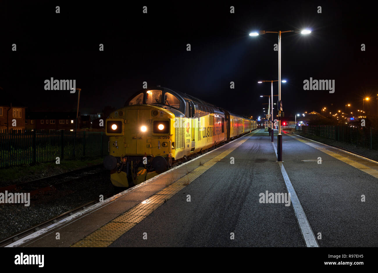 Colas Rail class 37 locomotive 37099 at Morecambe with a Network rail ...