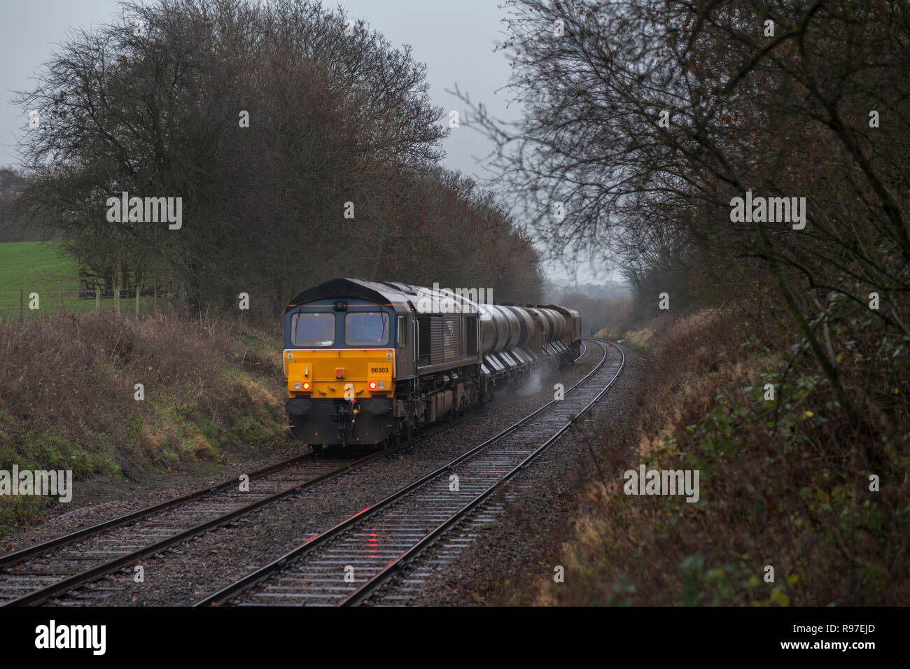 2 Direct rail Services class 66 locomotives passing Bentham with a ...