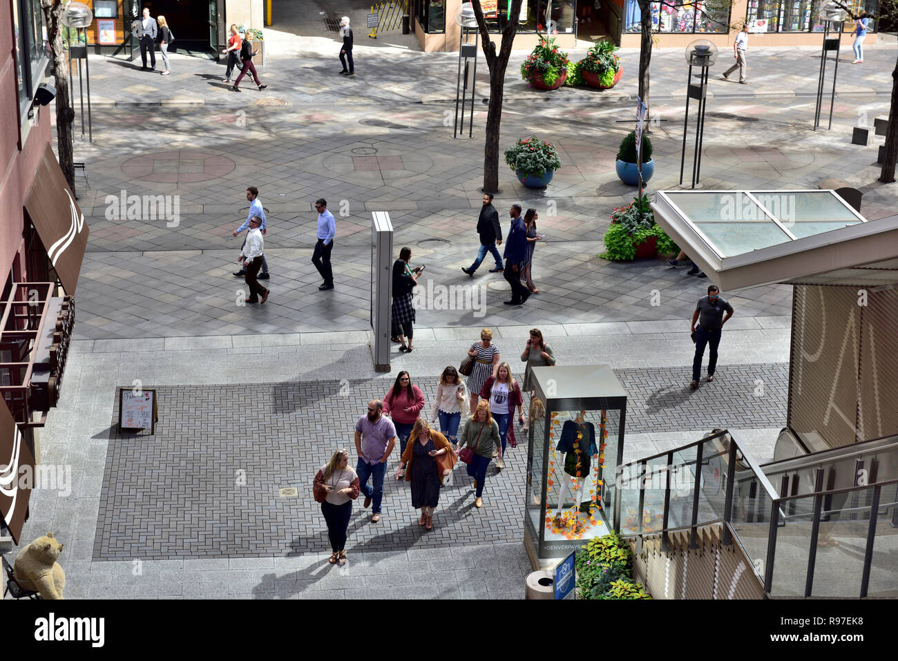 Typical street scene with pedestrians downtown Denver Colorado with ...