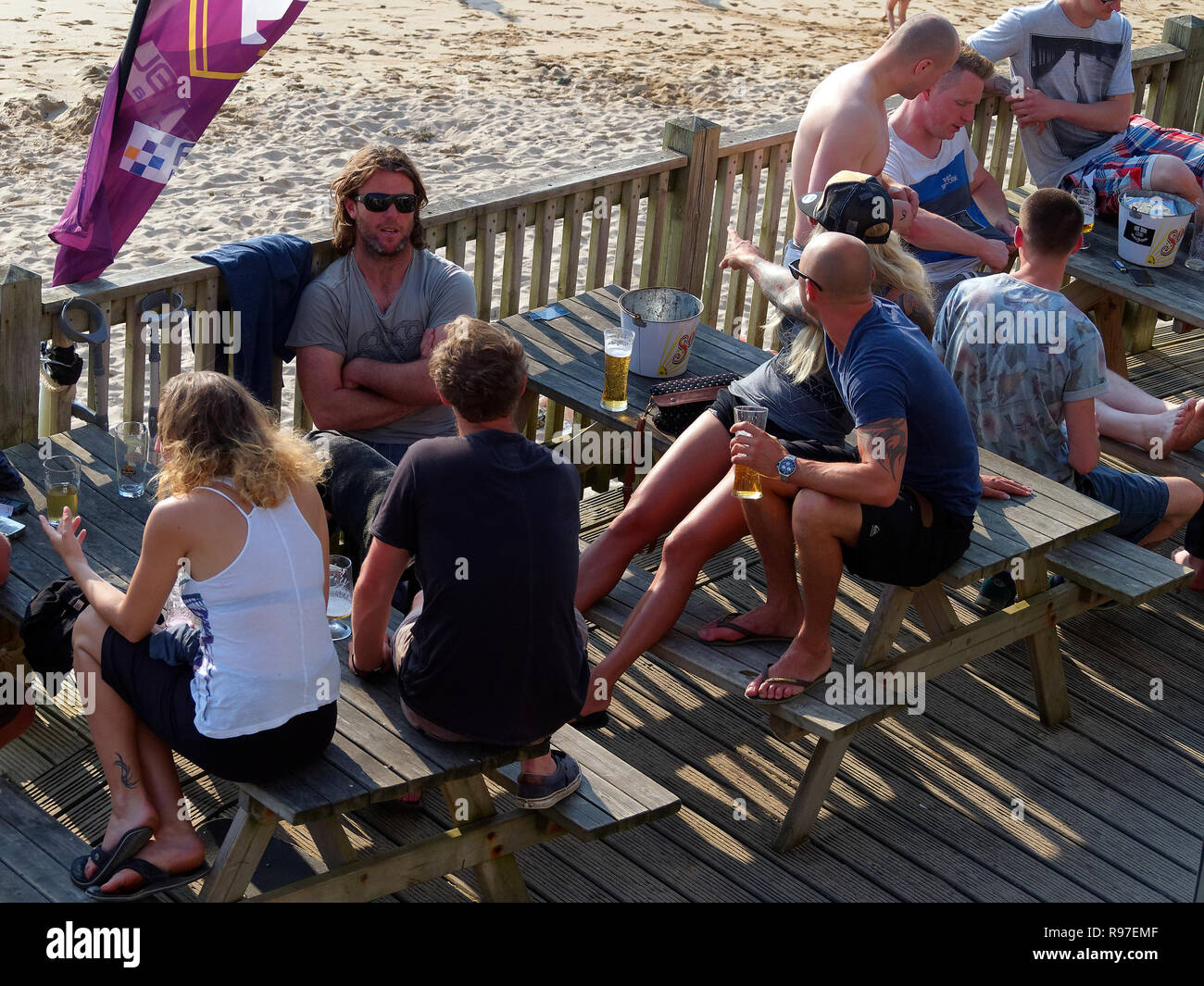 Tourists support local business in Newquay Cornwall Stock Photo - Alamy