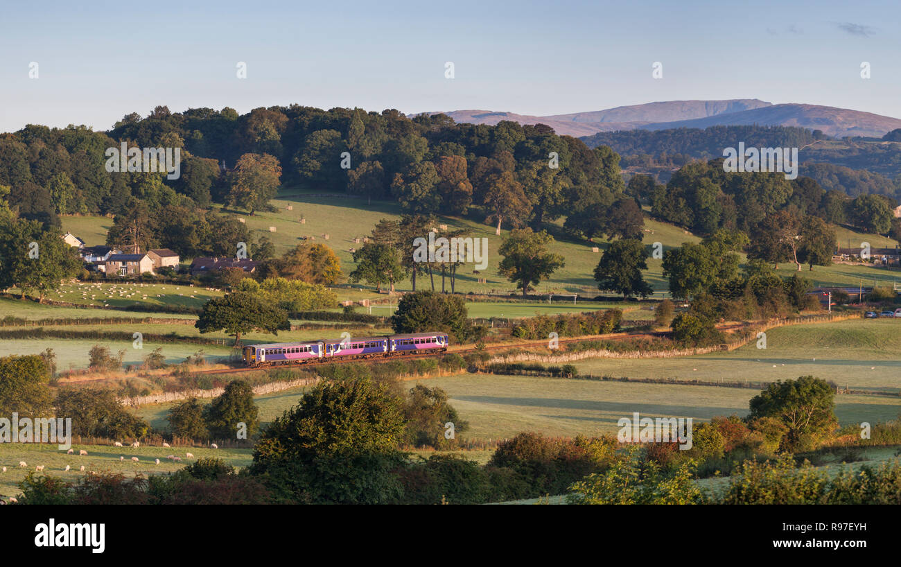 Arriva Northern rail class 153 + 156 sprinter train passing Burneside ...