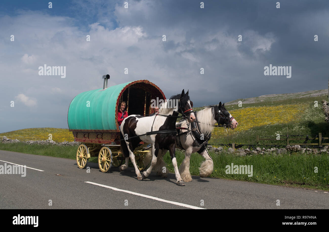 Horse pulling gypsy caravan hi-res stock photography and images - Alamy