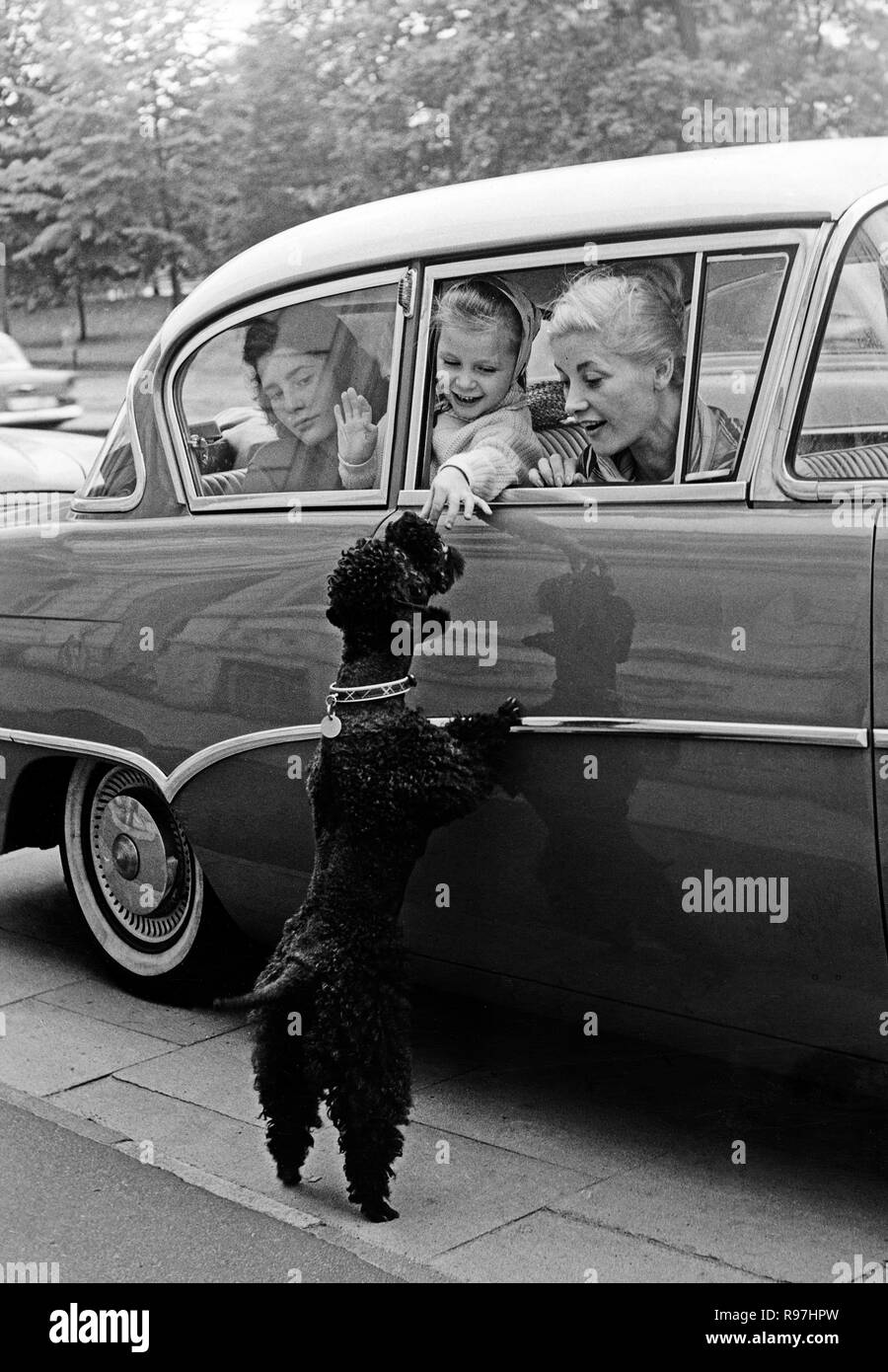 Barbara, Susanne und Muter Gisela Uhlen mit Pudel Moritz, Deutschland ...