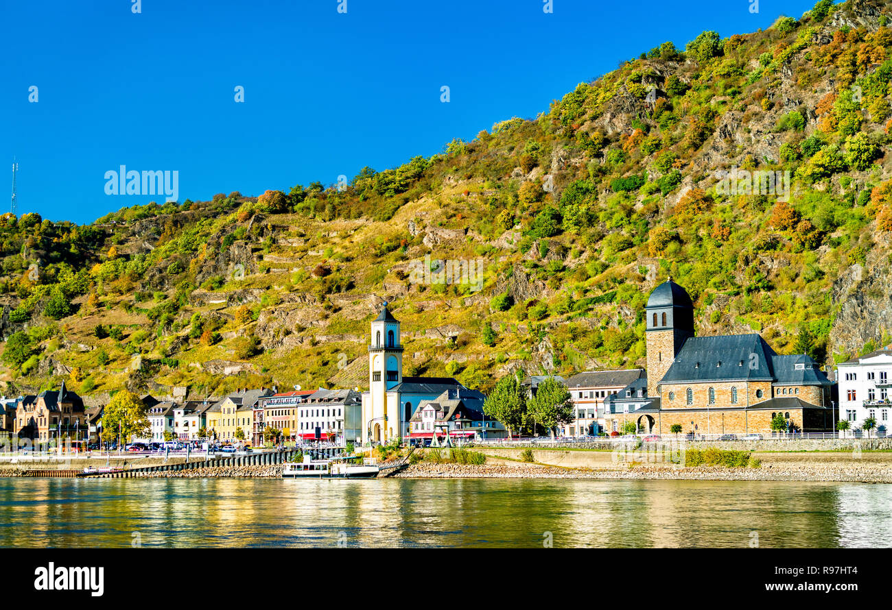 The Protestant and St. Johannes churches in Sankt Goarshausen, Germany ...