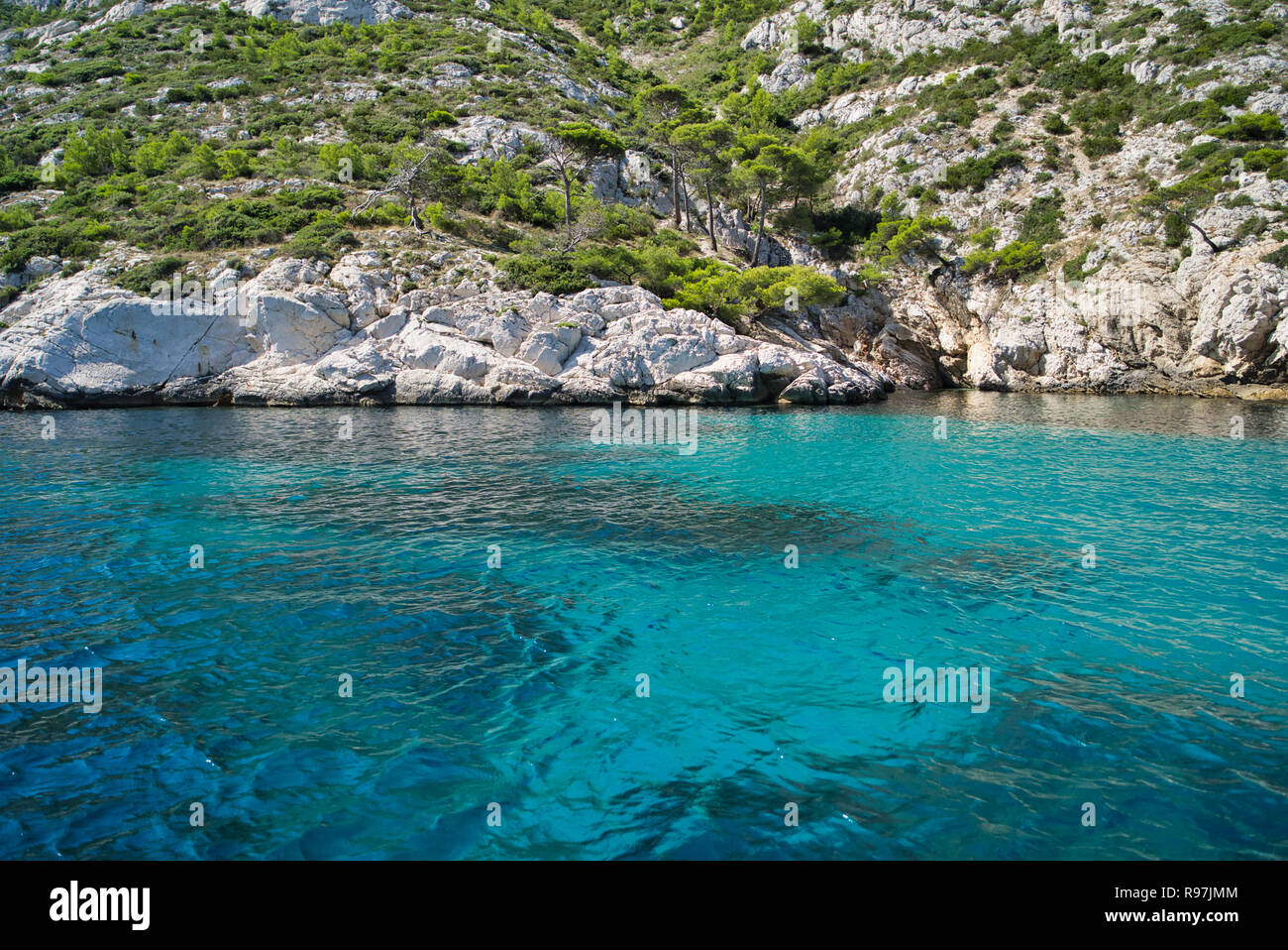 Calanques National Park, France: blue lagoon in Mediterranean sea Stock ...